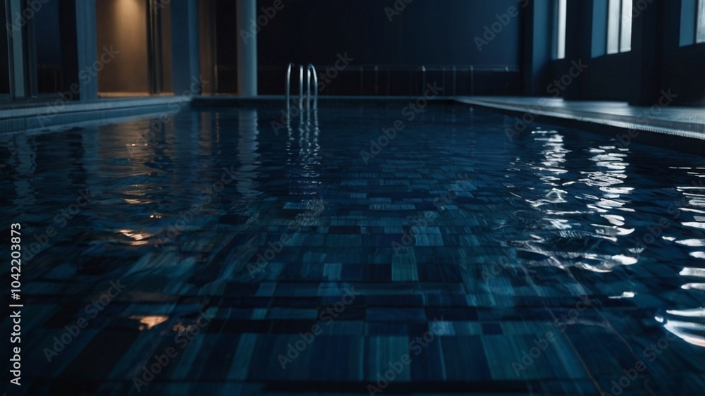 dark cinematic background enveloped in a rich, deep blue hue, creating ...