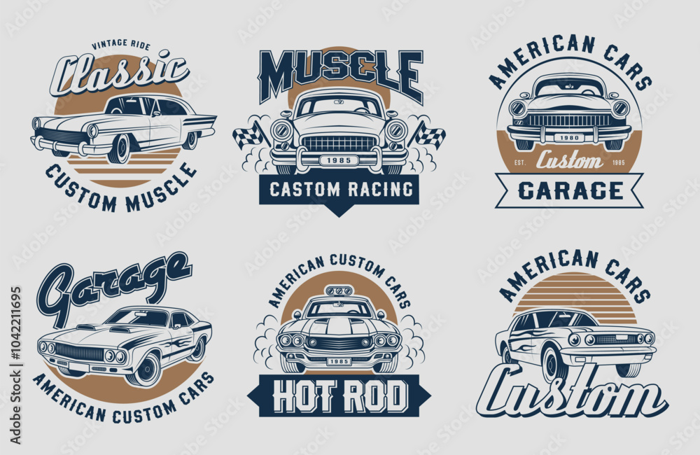 Custom cars. Emblems with muscle cars customizing service mechanic ...