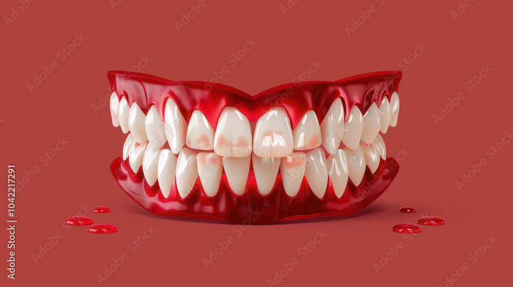 Vampire Fangs with Blood Droplets, a striking flat design illustration ...