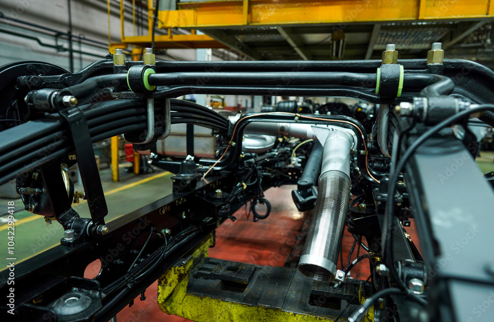 Truck production line. Workshop production of Heavy duty trucks. Trucks ...