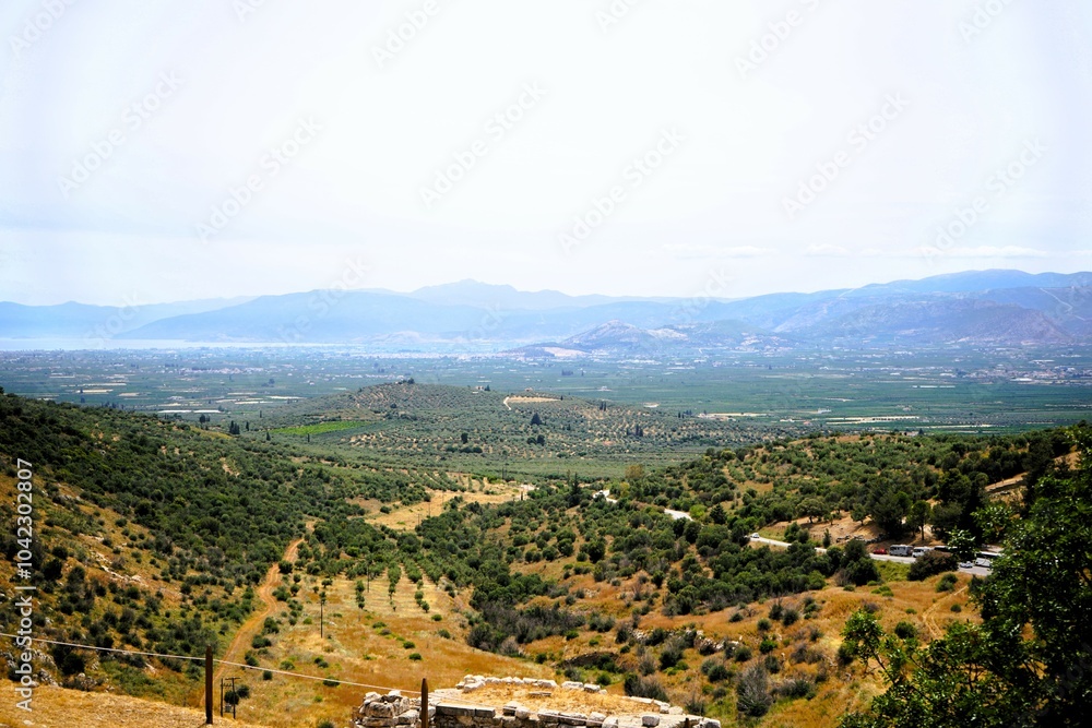View of the Greek hills on the Peloponnese peninsula near the ...