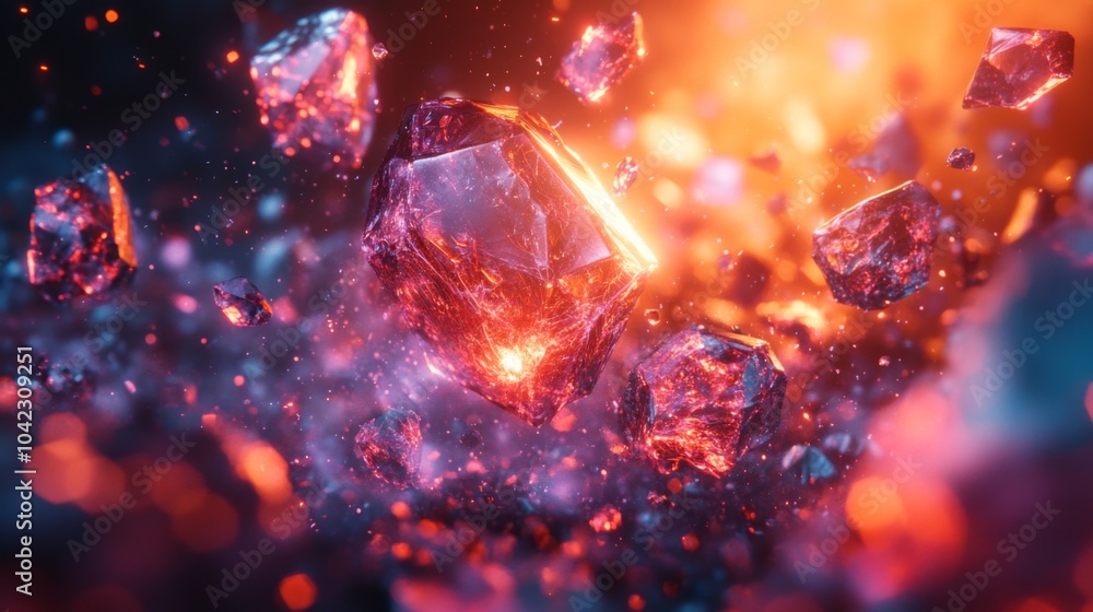 Colorful crystals are exploding in a cosmic environment during twilight ...