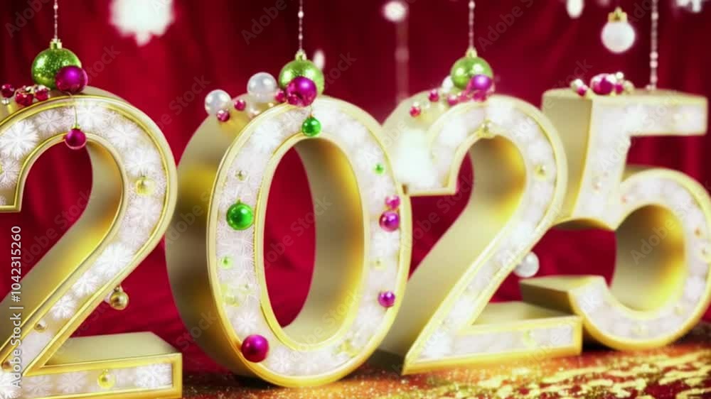 Happy New Year 2025! Animated numbers 2025 in a festive gold font with ...