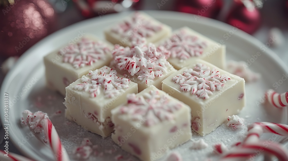 Peppermint bark pieces in a snowflake pattern. Delicate squares of ...