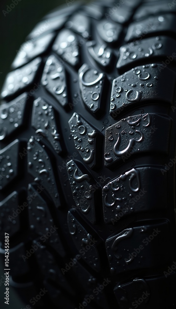 Close up of a wet tire, highlighting its tread pattern. Perfect for ...