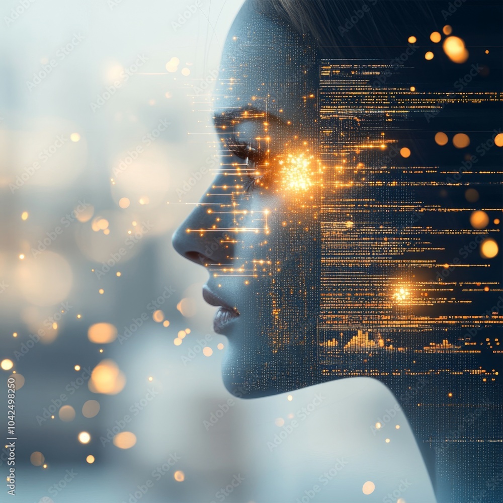 Interfaz digital, amigable, con rostro femenino, futurista, diseño que ...