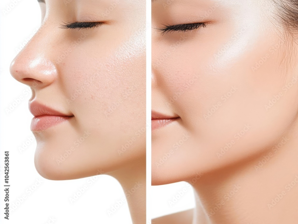 Before and after comparison of acne scars fading on a woman s cheek ...