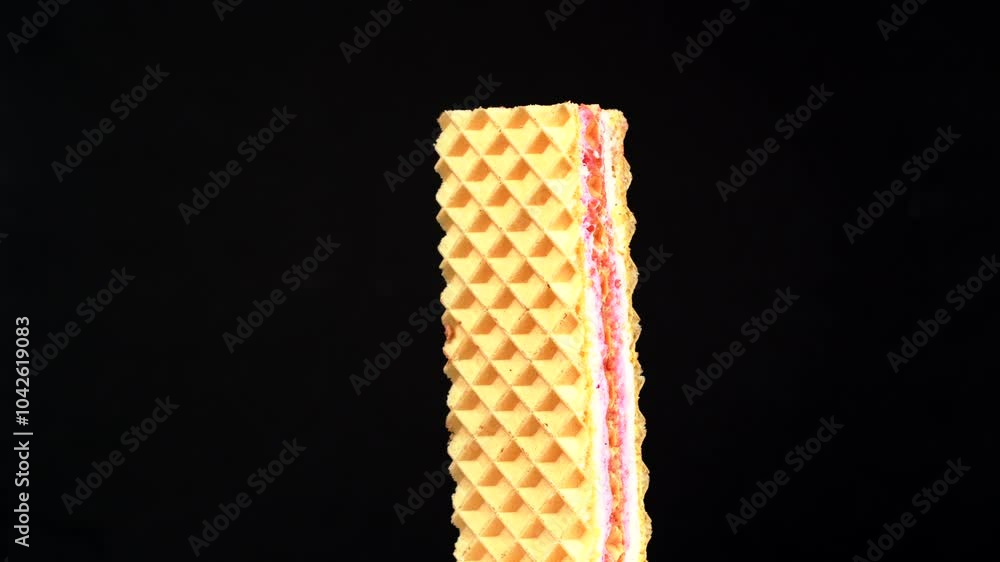 A rotating vanilla wafer bar with multiple creamy layers in between ...