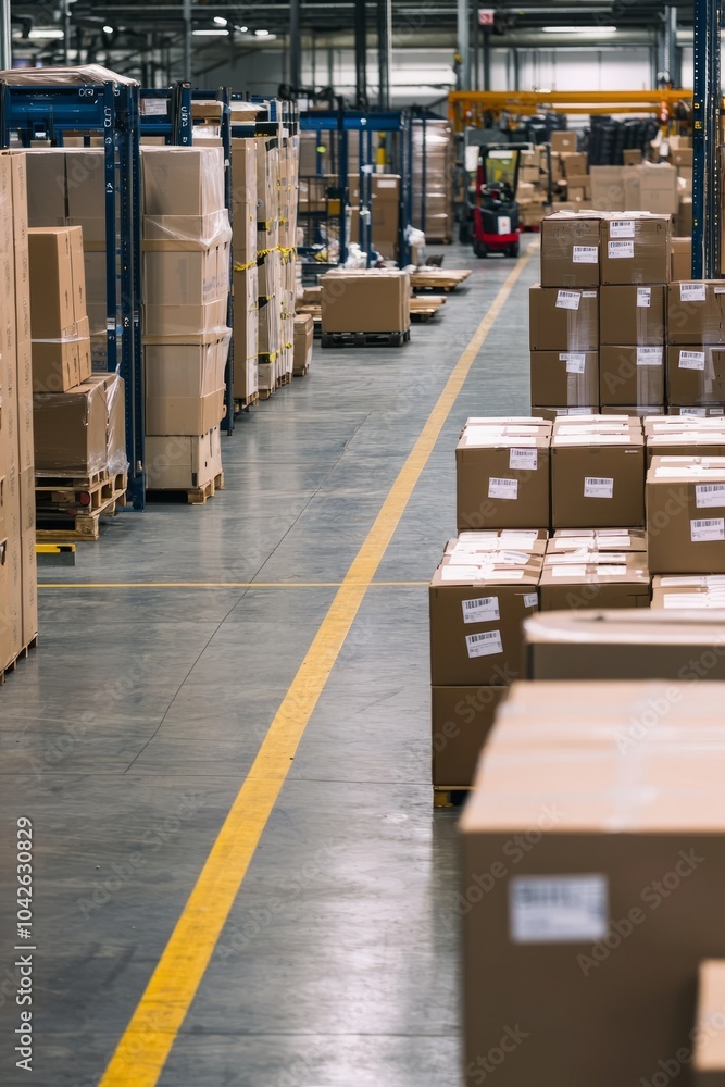 Illustrate the receiving area of a warehouse where goods are being ...