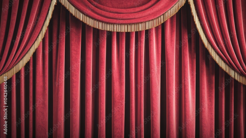 Elegant red theater curtain with gold trim, providing a classic ...