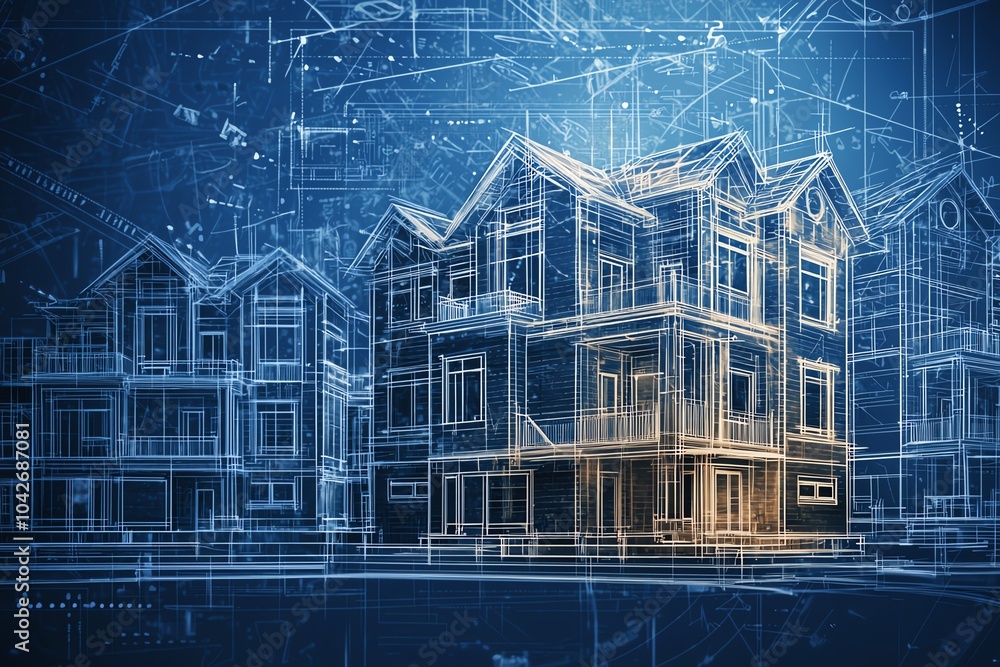 Blueprint design of a modern multi-story building on a technical ...