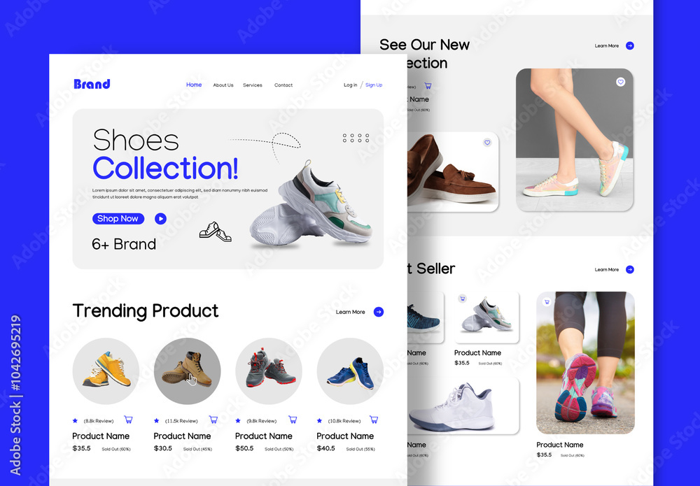 Shoes Collection Landing Page Layout Stock Template | Adobe Stock