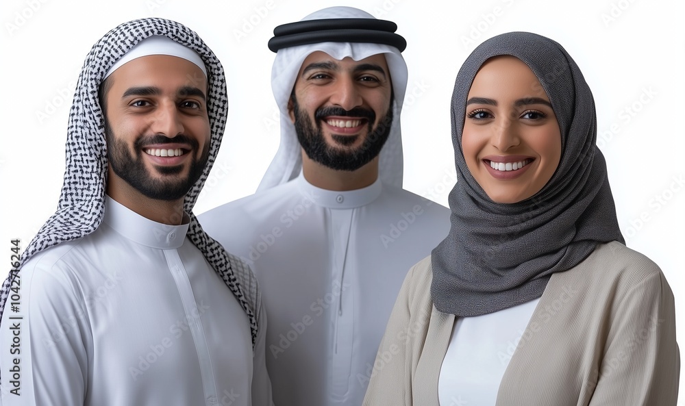 Friendly and approachable Arab professionals, woman wearing hijab, men ...
