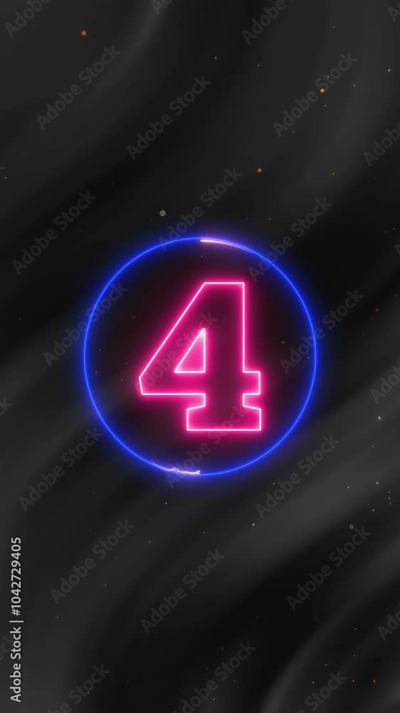 Neon pink numbers from 0 to 10 countdown in blue circle on vertical ...