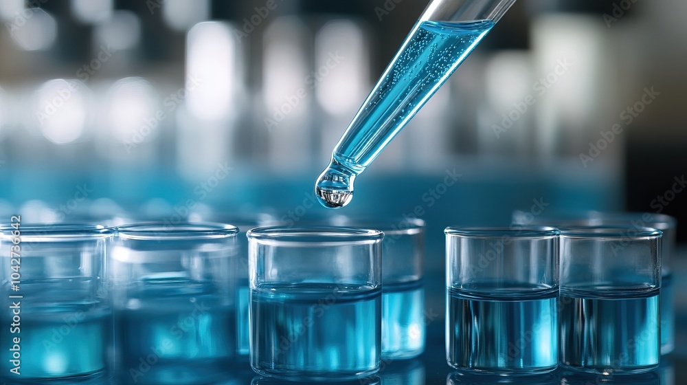 Close-up of a titration process with a burette, analytical chemistry ...