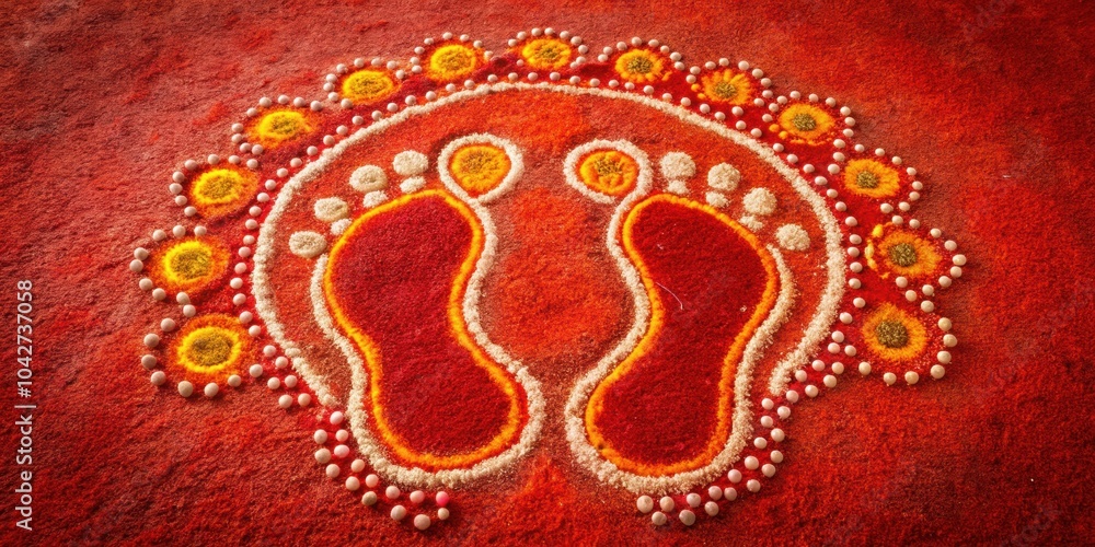 Red rangoli design of Maa Lakshmi's footprint , Goddess, Hindu ...