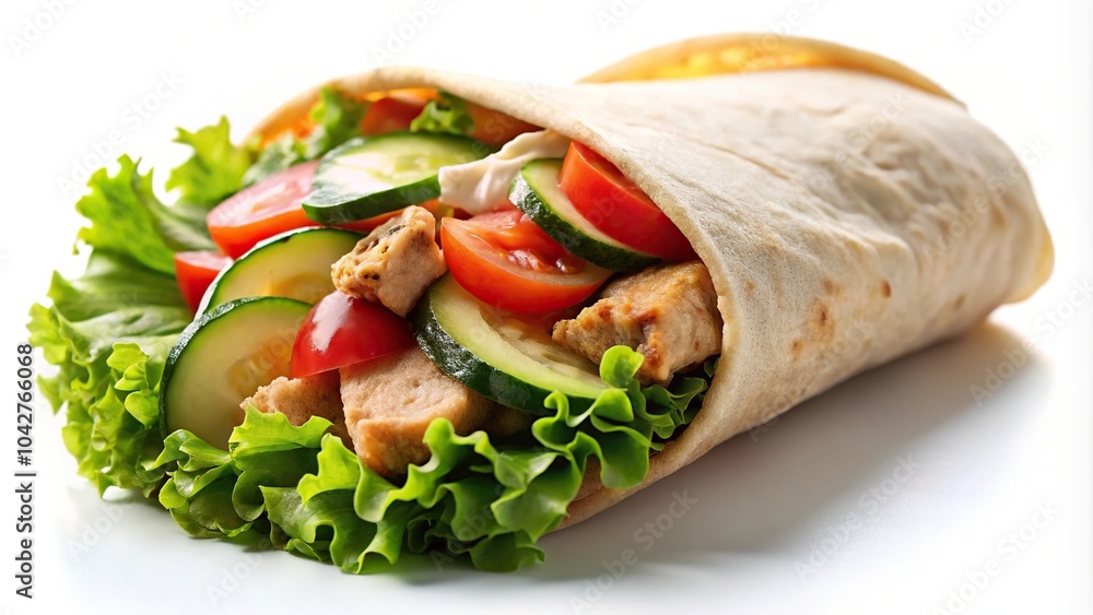Delicious chicken shawarma wrap with lettuce, tomato, and cucumber ...