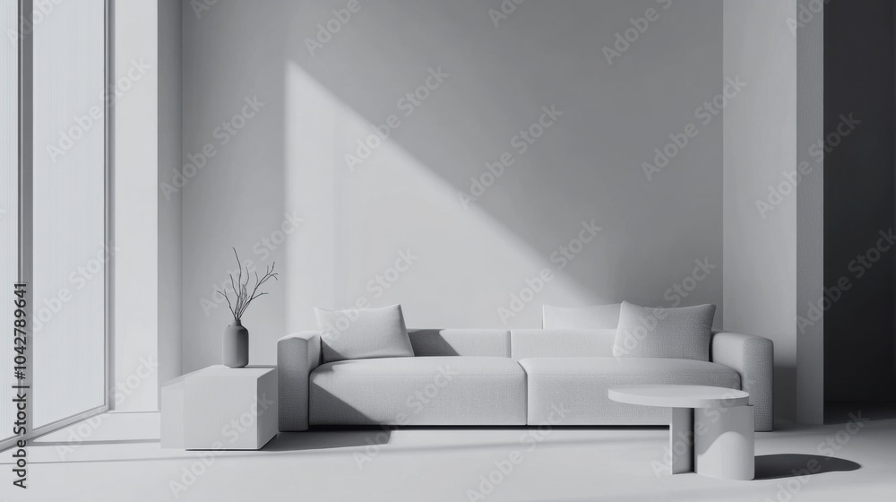 Modern minimalist living room design mockup with sparse furniture ...
