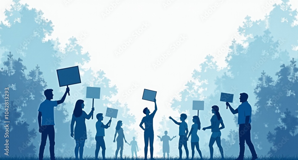 Voter participation in sky blue and white with layered imagery, trees ...