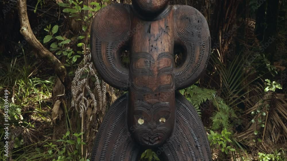 Maori Carving on the Kauri Cascades trail in the Waitakere Ranges, New ...