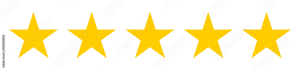 five stars customer product review icon. yellow 5 star rating feedback ...