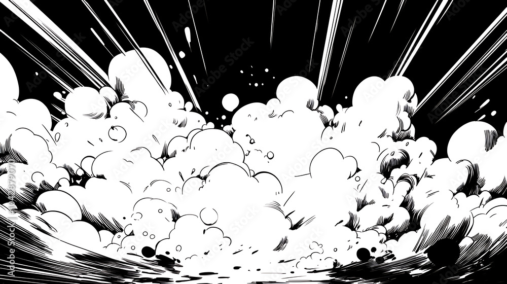 ภาพประกอบสต็อก dynamic explosion of white clouds illustrated in manga ...