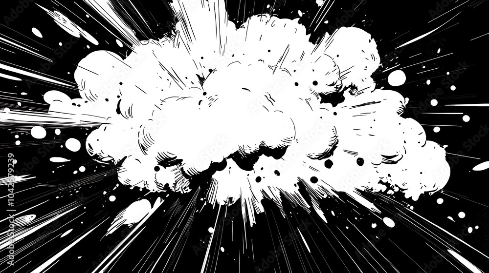 dynamic white cloud explosion illustrated in manga style, featuring ...