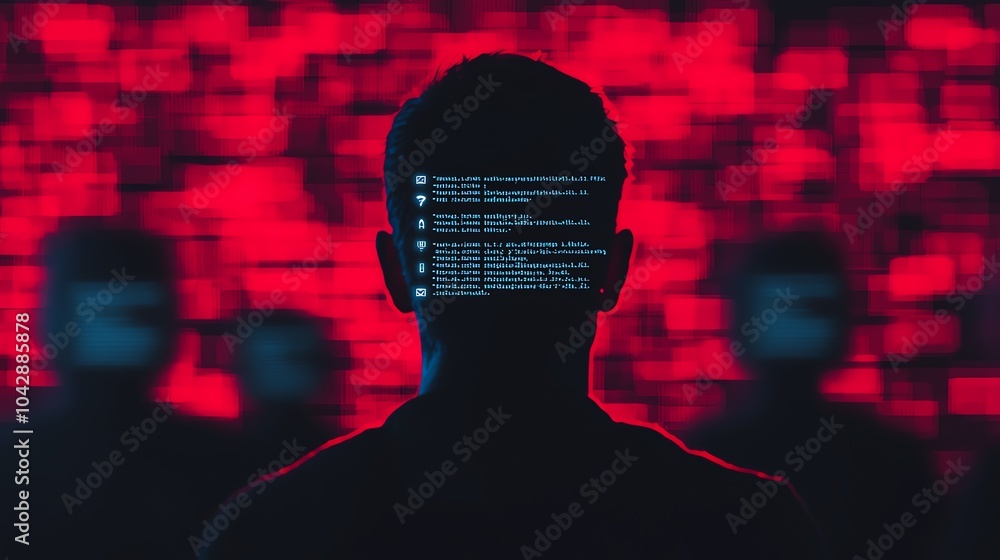 A human silhouette with layers of floating privacy settings, showing ...