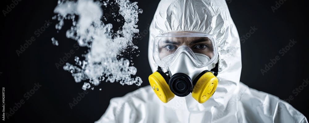 Laborer inhaling toxic fumes from a chemical spill without a mask ...