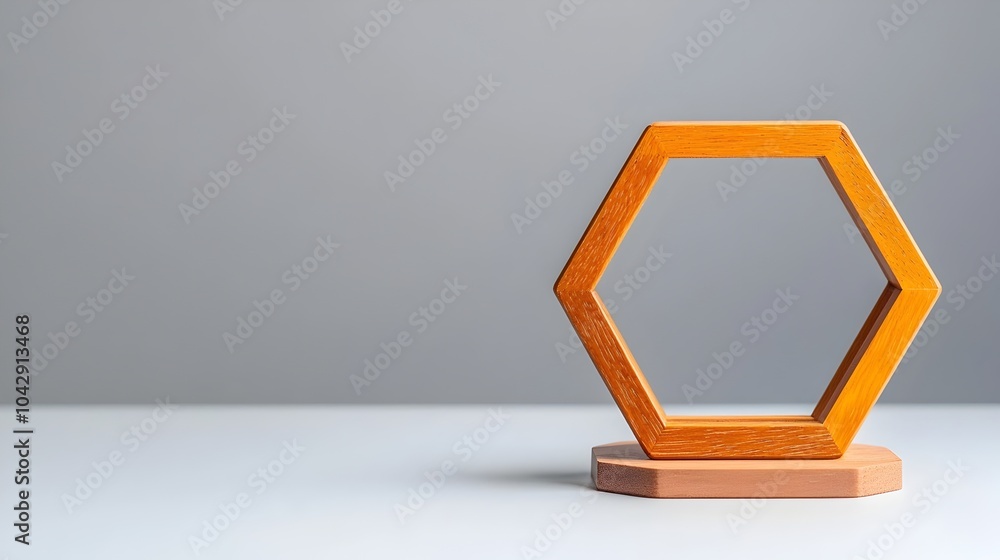 Wooden Hexagonal 3D Display Stand with Empty Space on Clean Background ...
