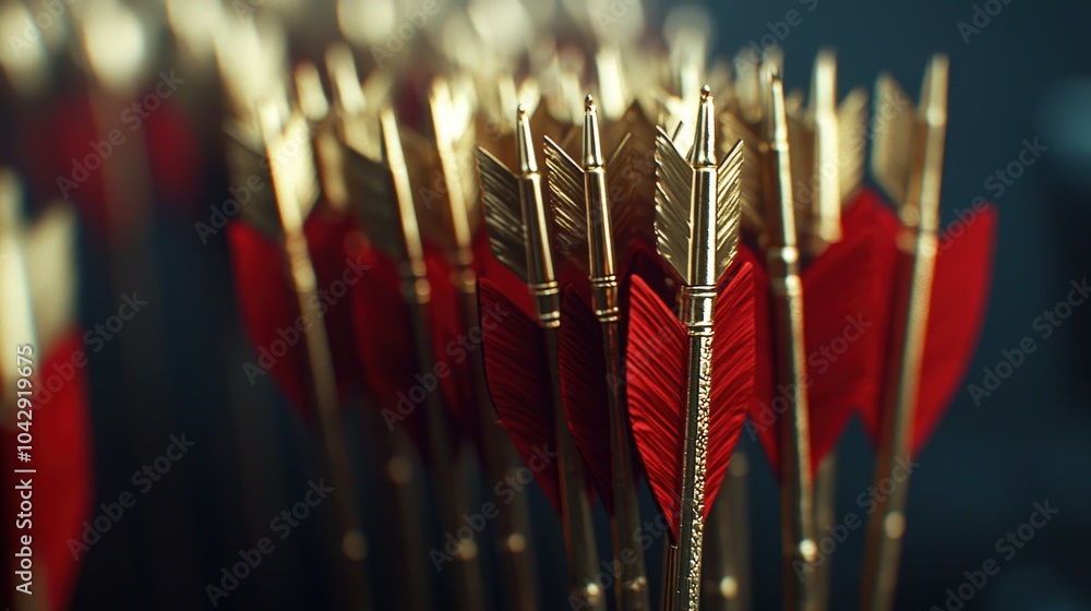 Gold Arrows With Red Fletching in Quiver Archery Hunting Sport Target ...