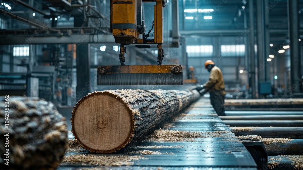 Log Processing in a Modern Sawmill Stock Photo | Adobe Stock