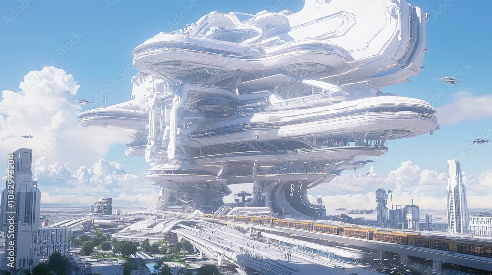 Futuristic Megastructure Transportation Nexus with Interconnected Train ...
