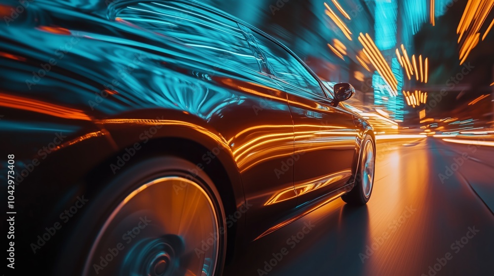 Low angle side view of car driving fast on motion blur Stock Photo ...