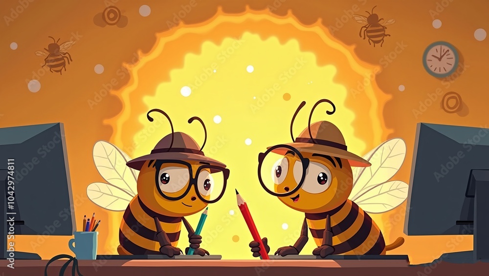 animated illustration organizer team for a bee battle competition bees ...