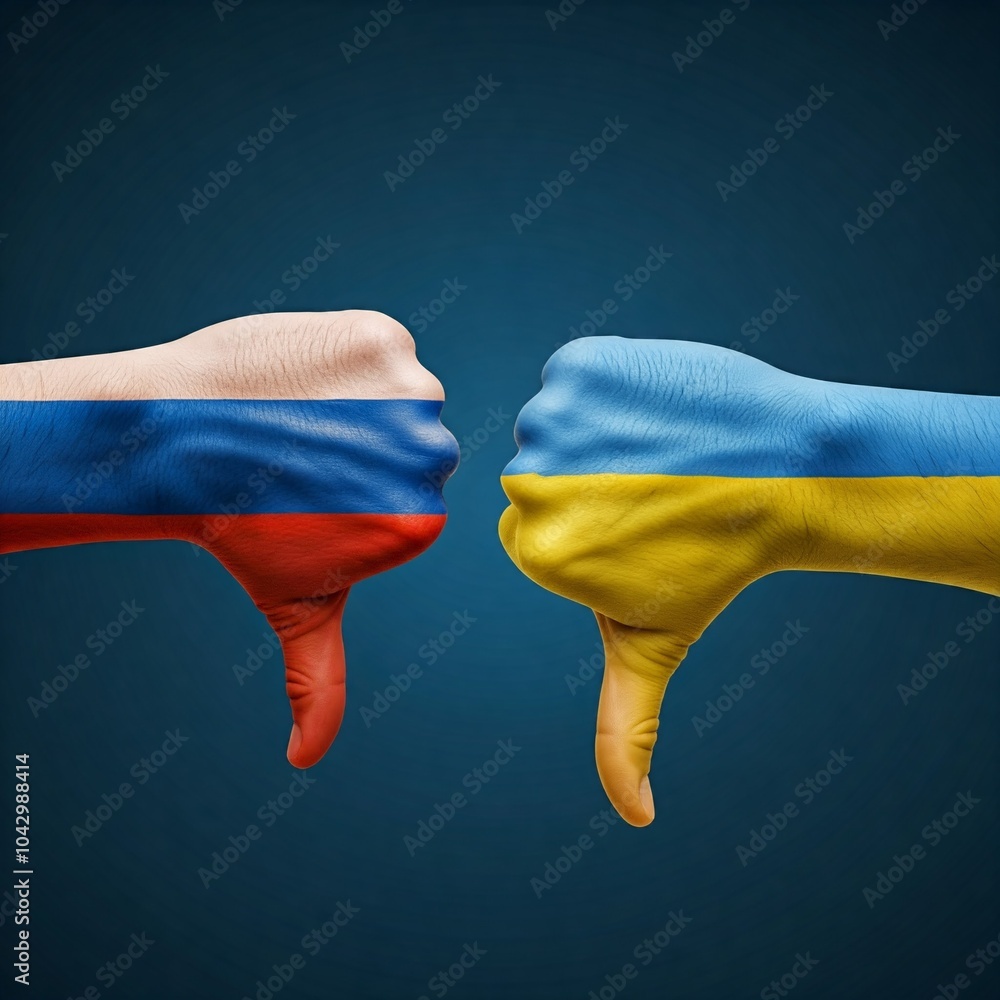 Russia, Ukraine , war, flag, sign, finger, gesture, symbol, painted, ok ...