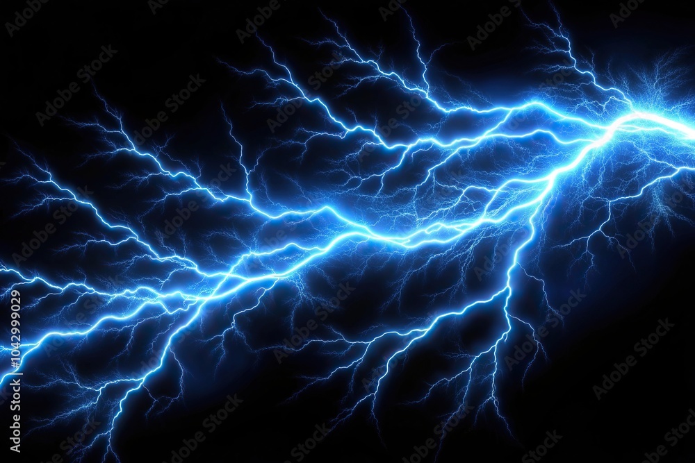 Extreme Close-Up blue lightning thunder effect overlay on black ...
