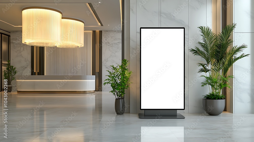 Standalone light box display in a hotel lobby A freestanding light box ...