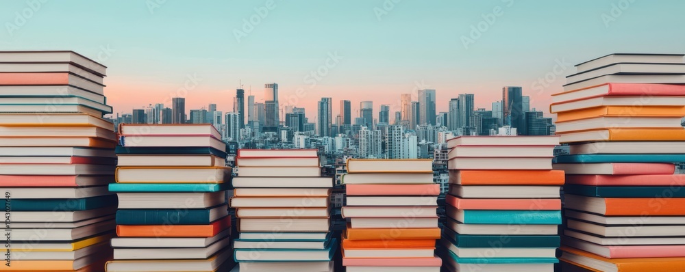 Books transforming into pathways in a city landscape, illustrating ...