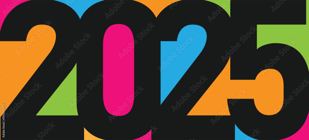 colorful 2025 new year text. 2025 transparent letter with colourful ...
