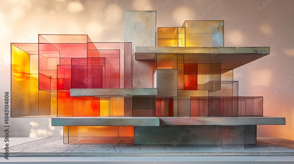 Architectural model showcasing intricate elements in white and colored ...