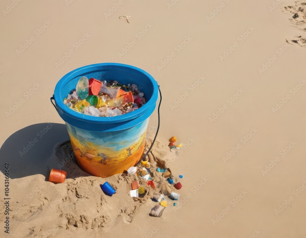 Microplastics in a White Plastic Cup with Clear Water on a Pastel Beach ...