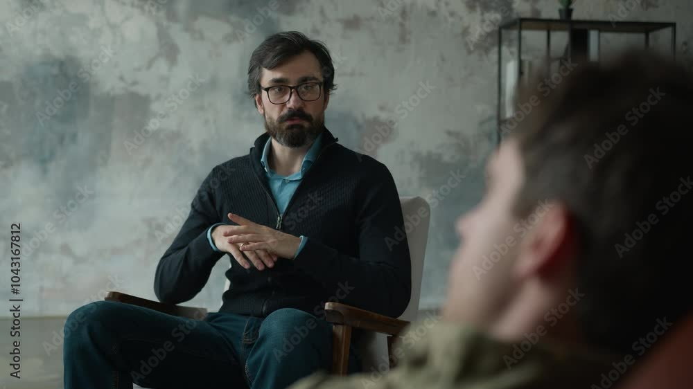 Mature Caucasian psychologist man male psychotherapist in glasses ...