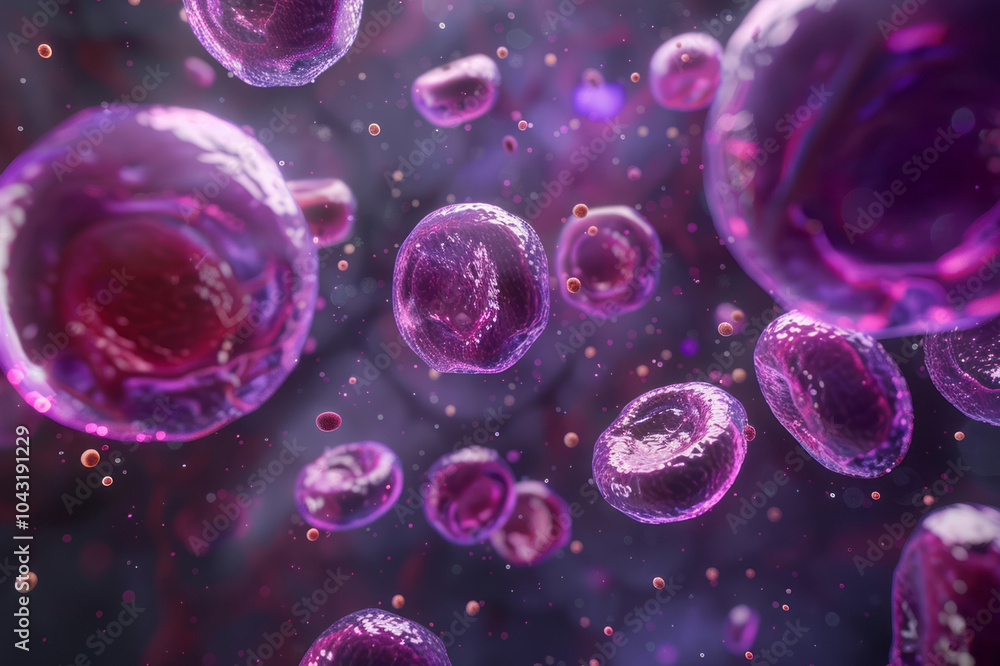 3D depiction of human cells floating in the air with visible cell walls ...