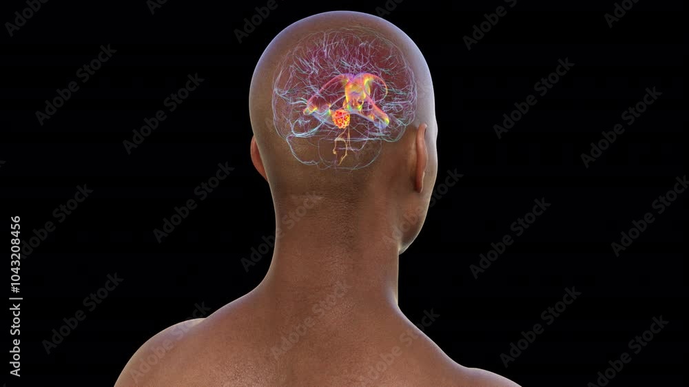 A 3D scientific animation depicting enlarged lateral and third ...