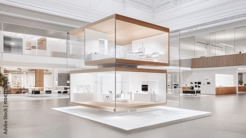 Transparent 3D architectural visualization of a multi-story building ...