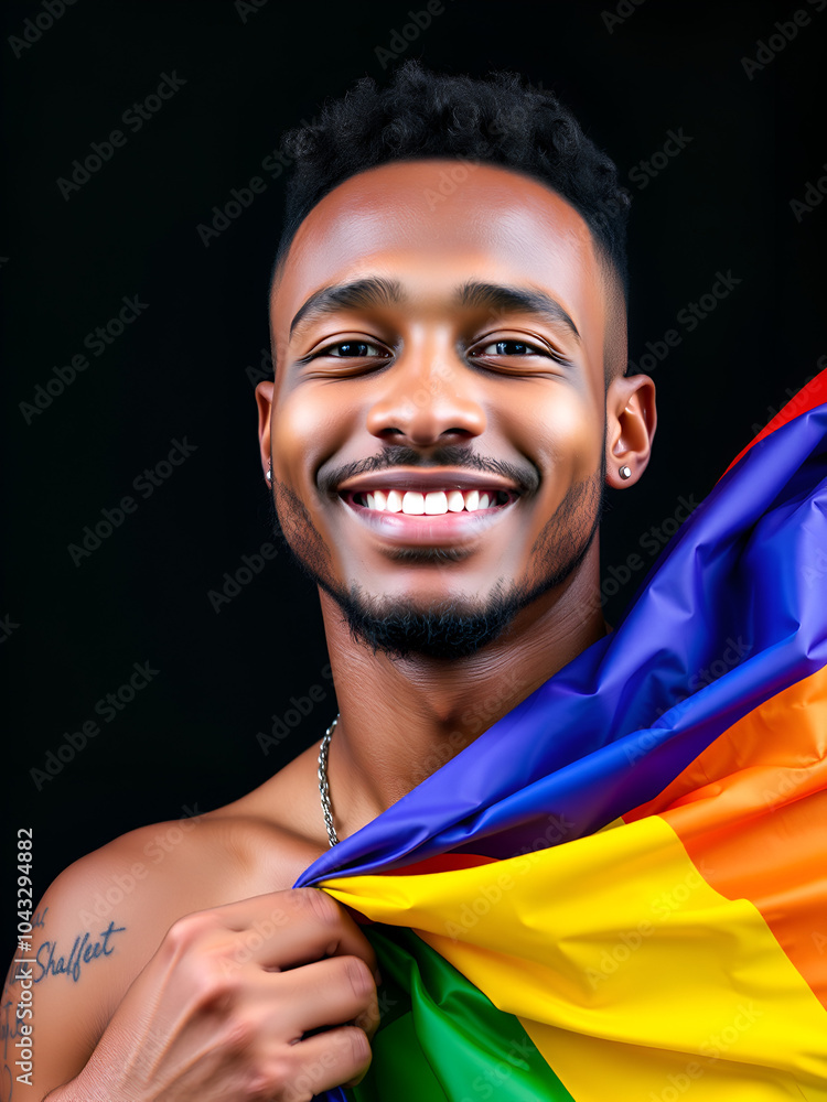 Proudly Celebrating Diversity: Multi-Ethnic Gay Man with LGBTQ Flag on ...