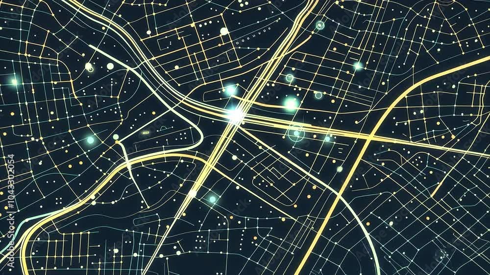 gps map navigator system animation. route destination 3d city streets ...