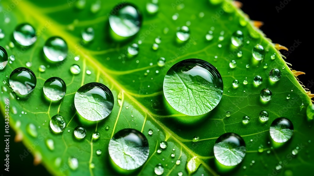 Crystal Clear Raindrops on a Lush Green Leaf Highlighting the Delicate ...