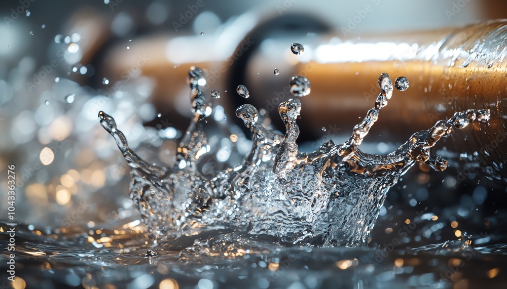 Closeup of water splashing from a damaged pipe, representing urgent ...